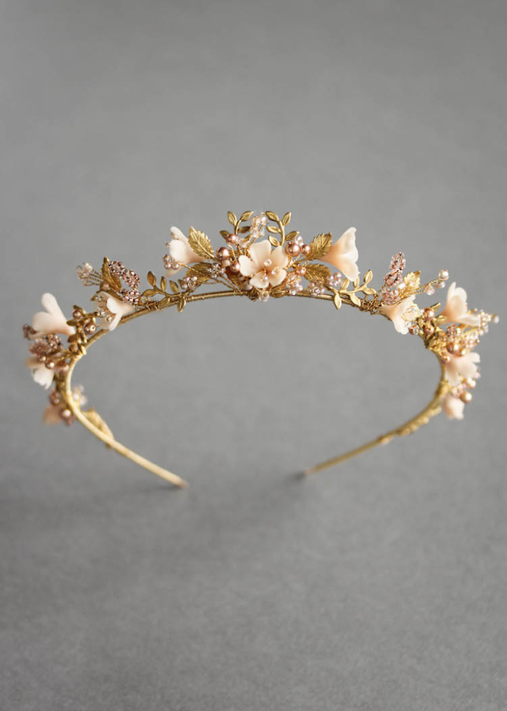 Wild Flowers | A lush gold and blush floral wedding crown - TANIA MARAS ...