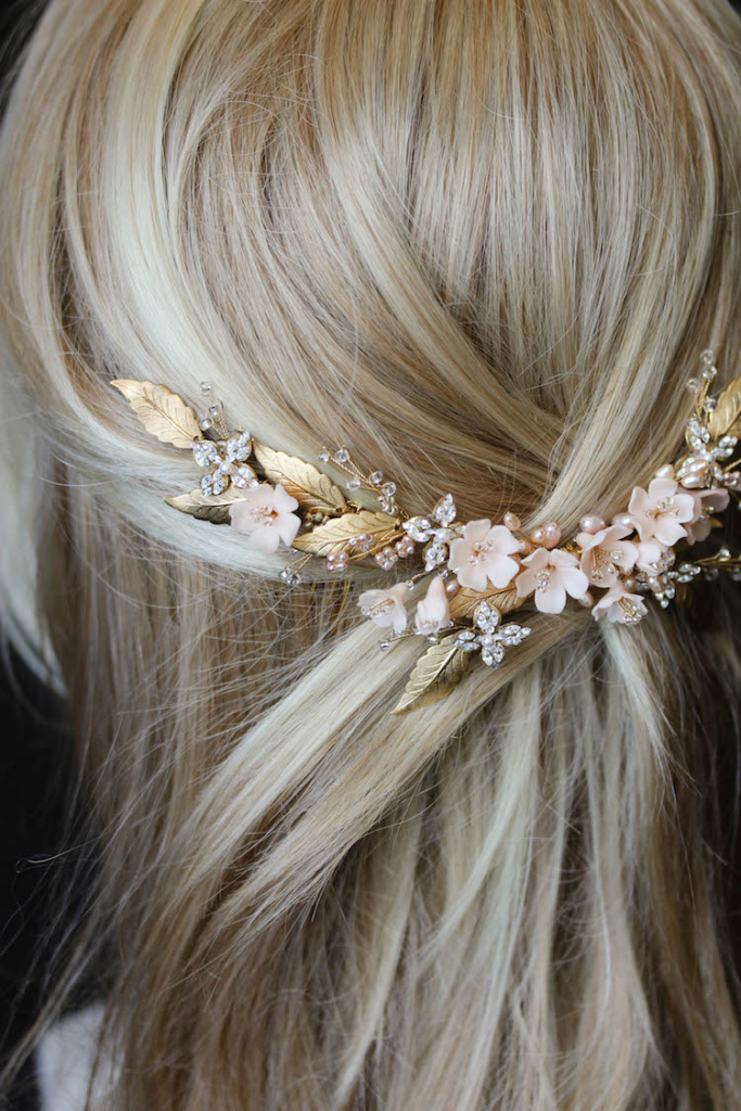 Blush Botanicals | A bespoke gold and blush pink headpiece for bride ...