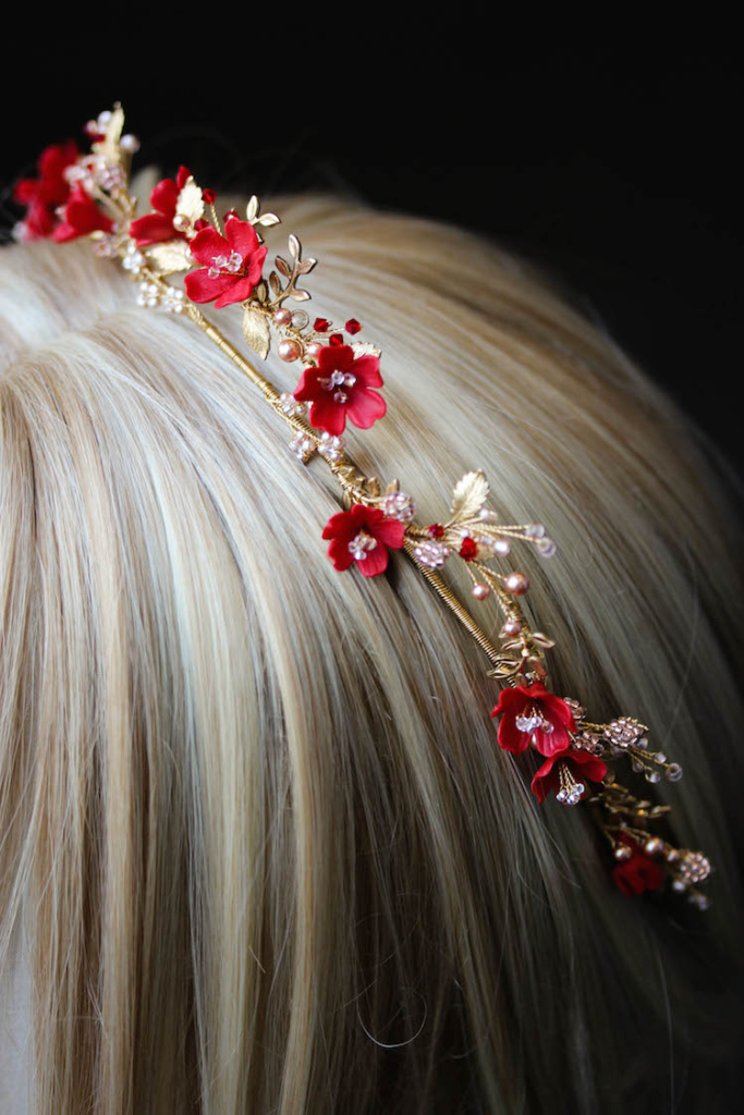 HARVEST | A ruby red, blush and gold wedding crown for the unique bride ...