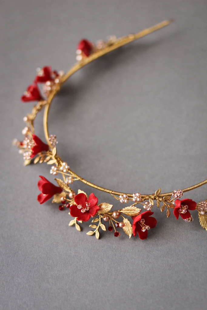 HARVEST | A ruby red, blush and gold wedding crown for the unique bride ...