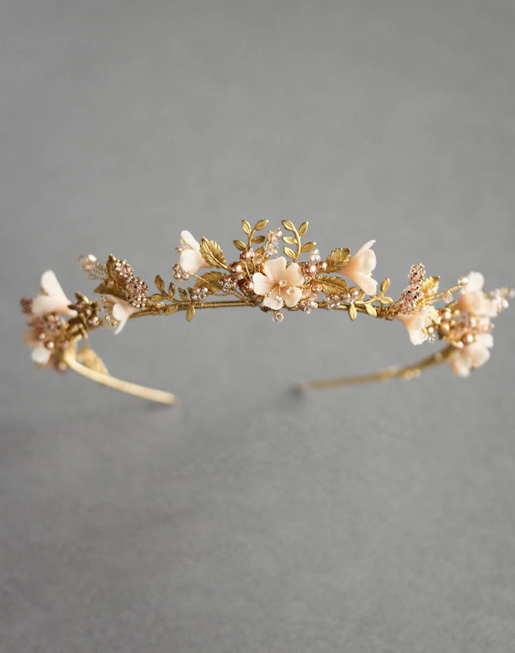 Wild Flowers | A lush gold and blush floral wedding crown | Tania Maras