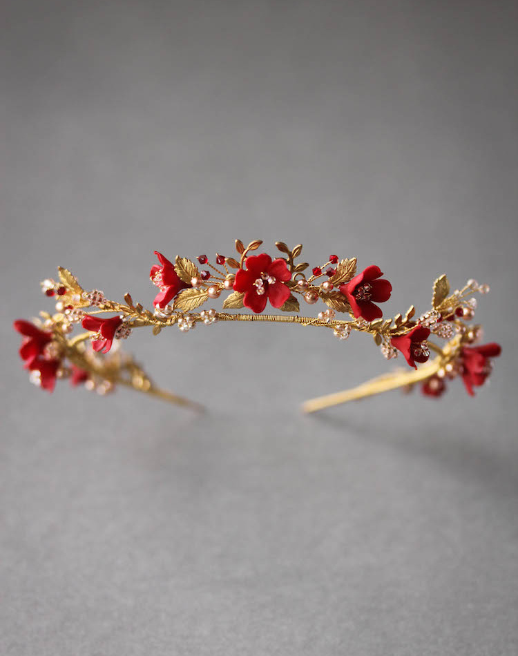 HARVEST | A ruby red, blush and gold wedding crown for the unique bride ...
