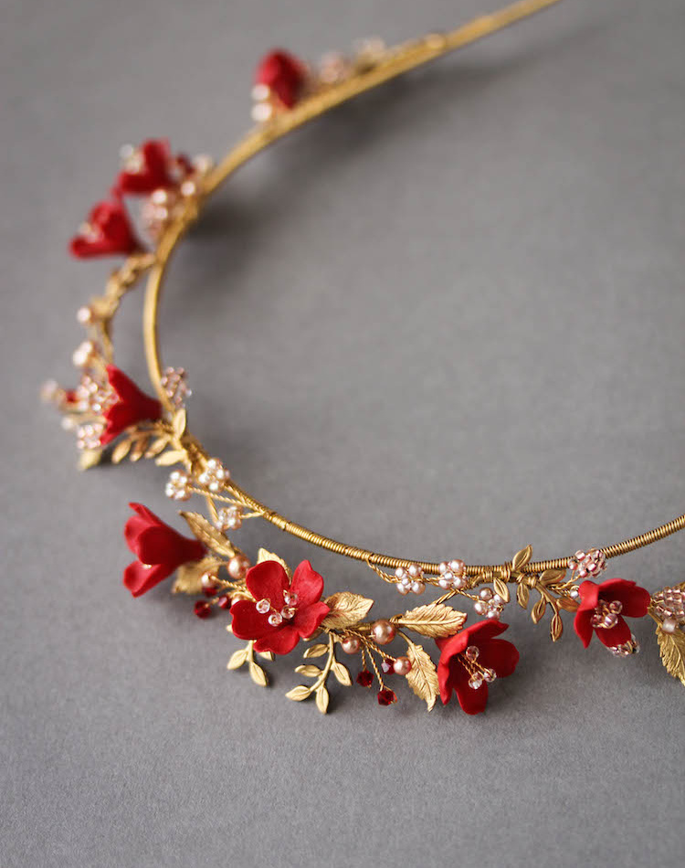 HARVEST | A ruby red, blush and gold wedding crown for the unique bride ...